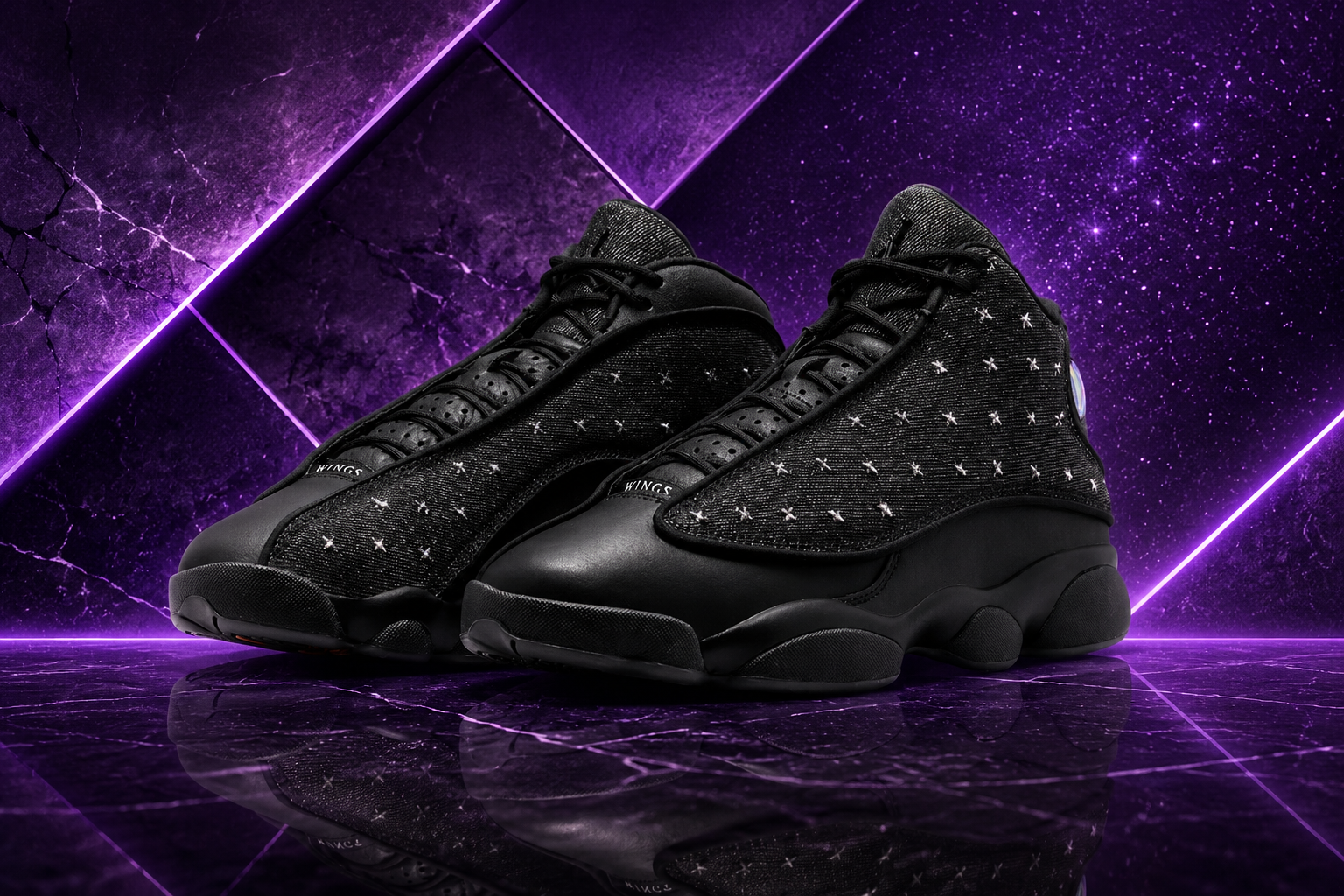 Air Jordan 13 'Wings' — Triple Black, X-Pattern Embroidery, WINGS ...