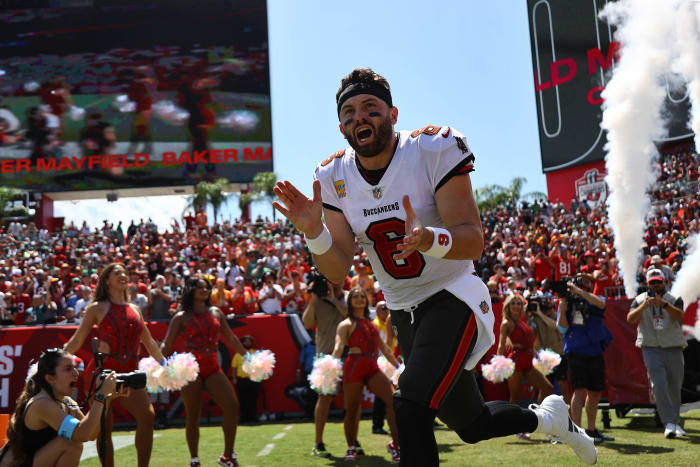 Tampa Bay Buccaneers’ Baker Mayfield Interrogated After 'Tommy Cutlets' Touchdown Celebration ...