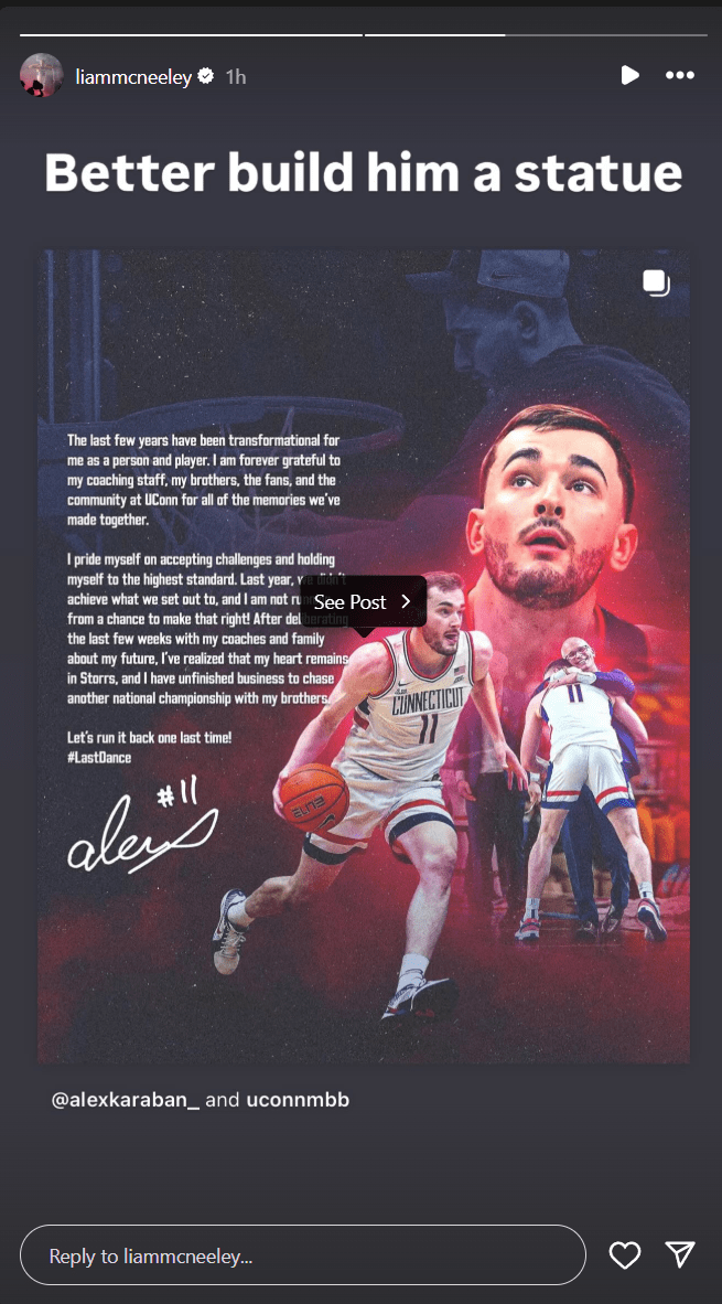 Liam McNeeley Makes 5-Word Strong Statement to Alex Karaban’s UConn ...
