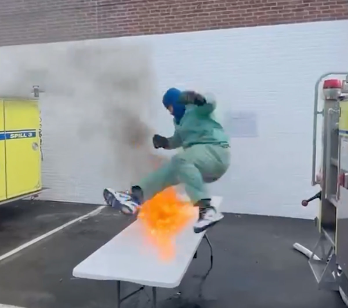 Watch Jason Kelce Kicks Off Retirement By Jumping Onto Flaming Table