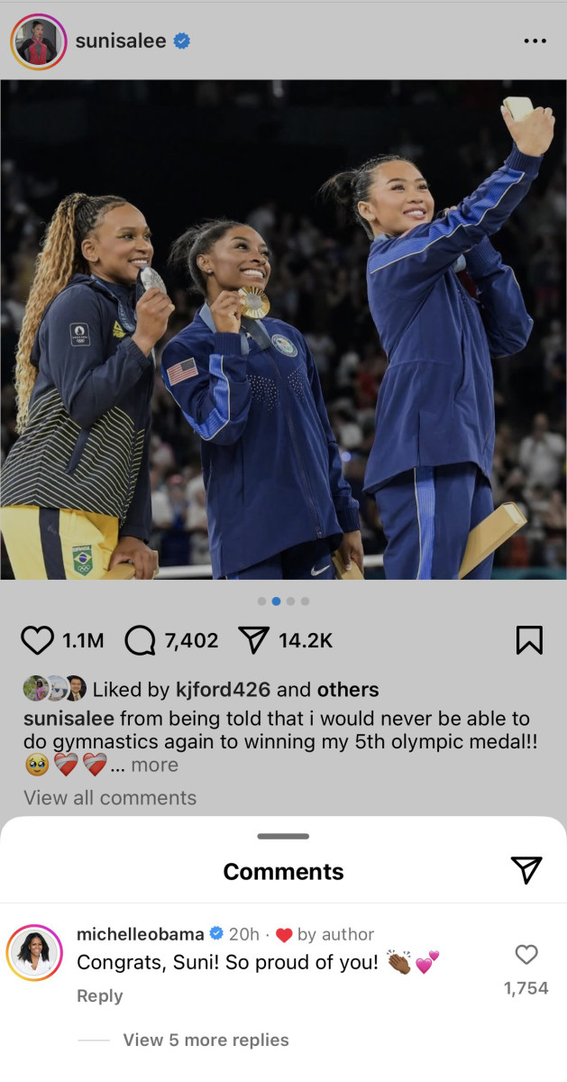 Former First Lady Shouts Out Suni Lee After She Wins Sixth Olympic ...