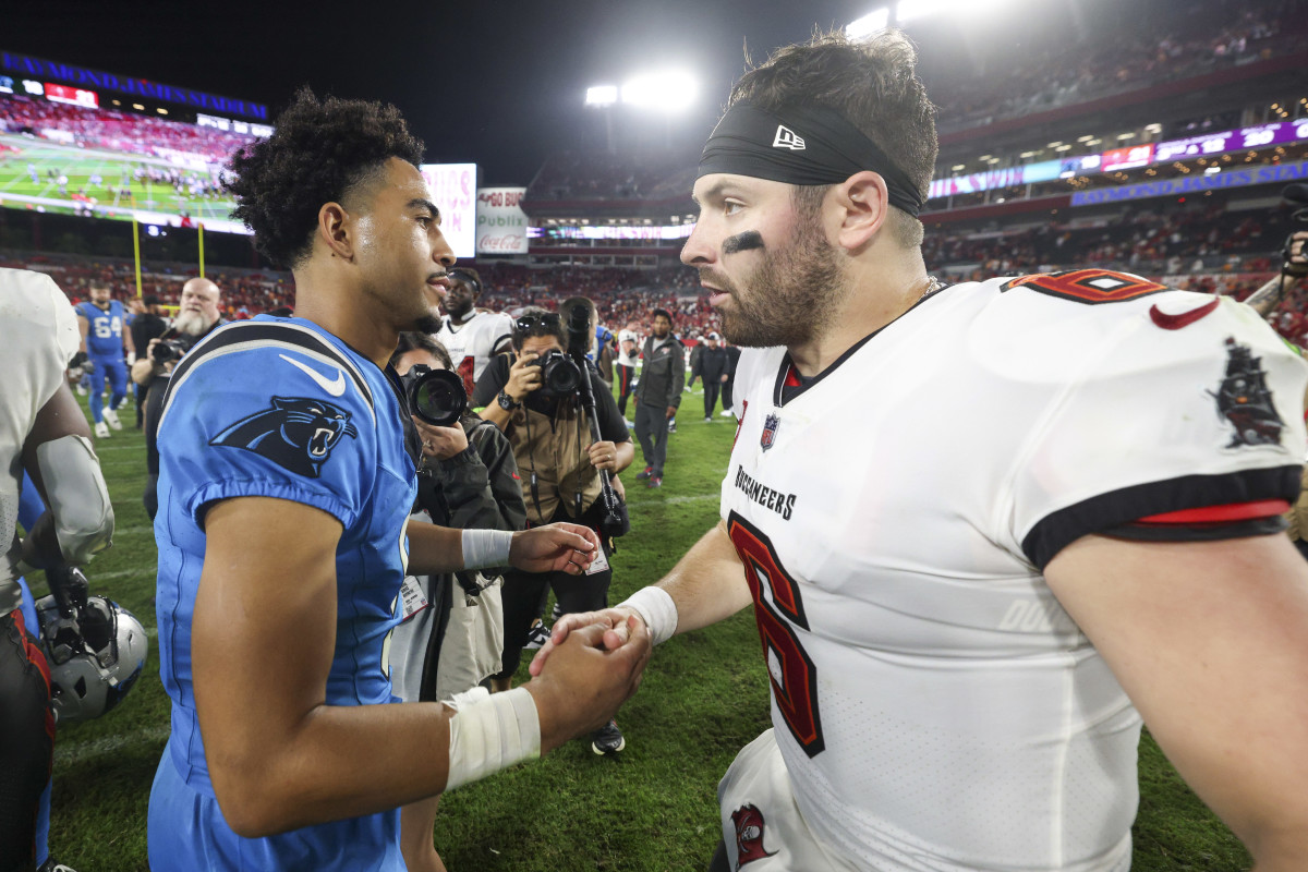 NFL Reacts to Postgame Handshake Between Baker Mayfield, Bryce Young ...