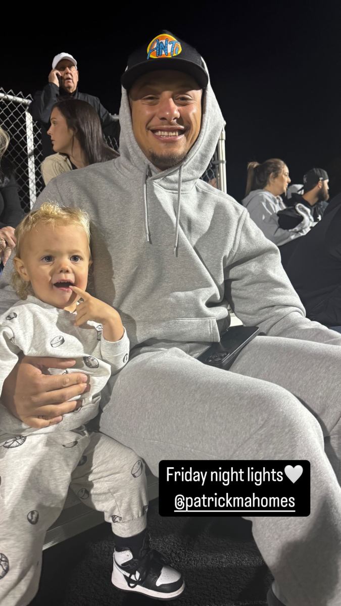 Patrick and Brittany Mahomes Teach Son Bronze A Football Tradition ...