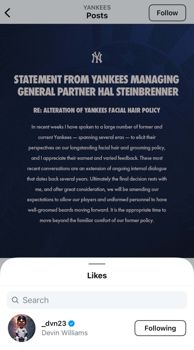 Devin Williams Reacts to Yankees Changing Facial Hair Rule Days After Shaving Beard - Athlon Sports